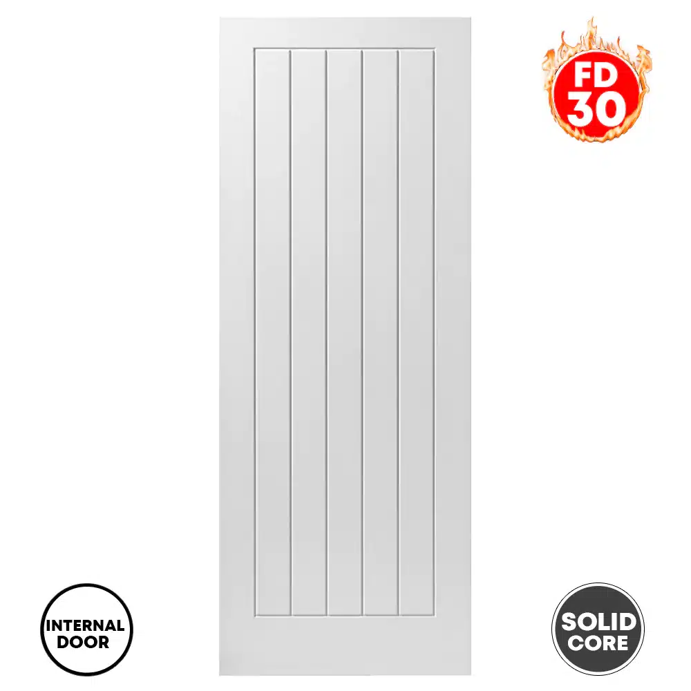 Premdor Cottage Internal Door Textured FD30 Primed (24") - White – ZDoors
