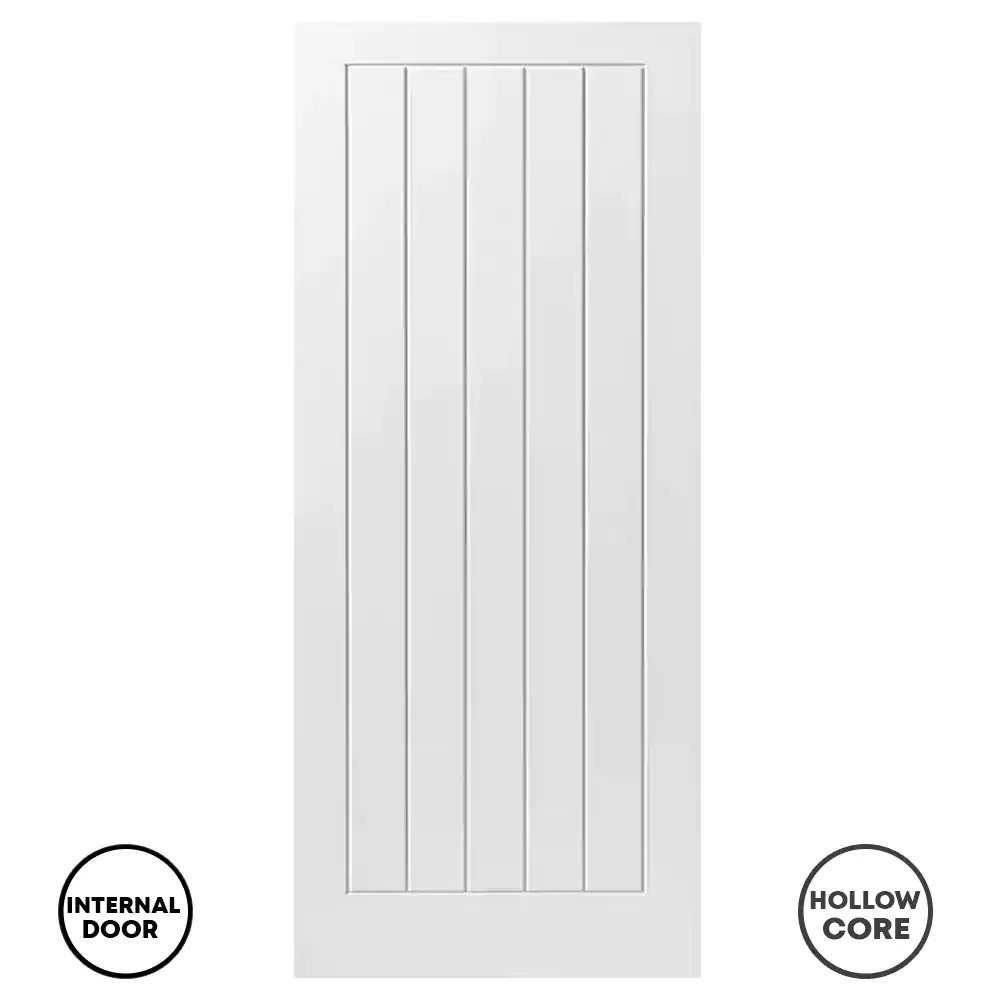Premdor Internal Door Cottage Wood Texture Primed White 30" – ZDoors